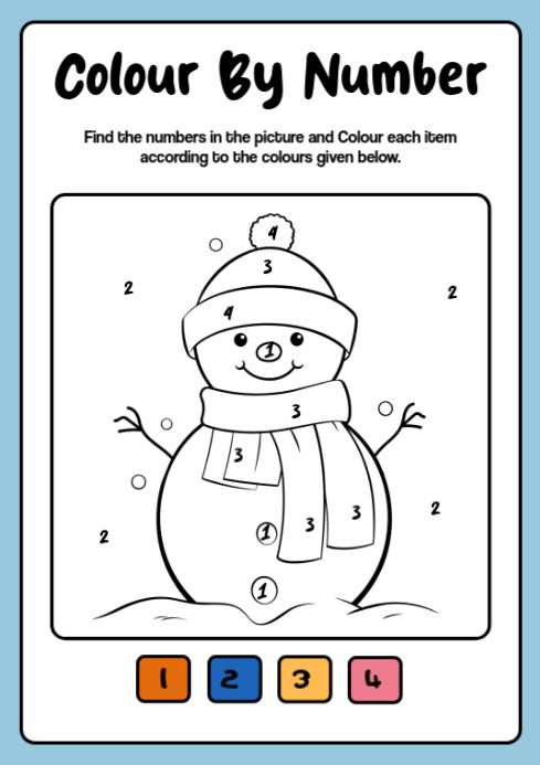 White Joyful Christmas Winter Colour By Number Worksheet In Blue And ...