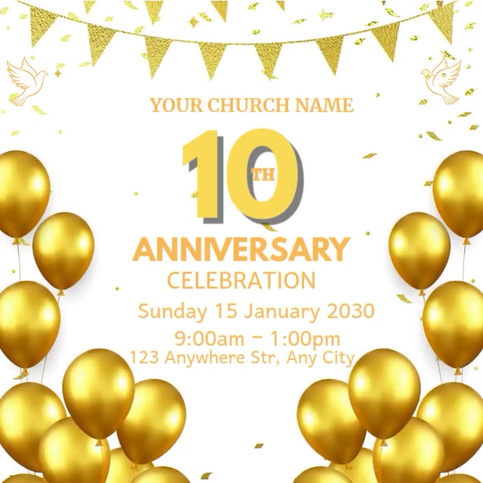 Plantilla de White Joyful Church Anniversary Flyer Template Square (1:1 ...