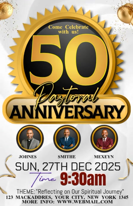 White Joyful Church Anniversary Templates Half Page Wide | PosterMyWall