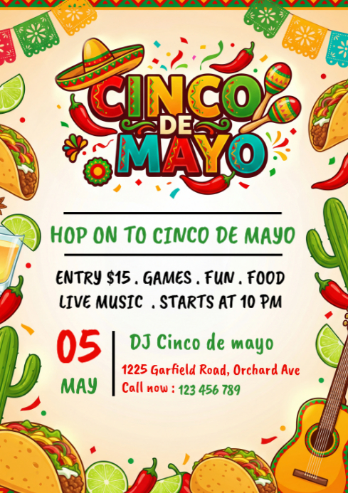 Plantilla de White Joyful Cinco de Mayo Celebration A4 | PosterMyWall