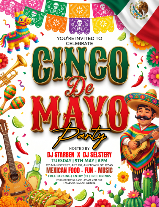Plantilla de White Joyful Cinco de Mayo Celebration Flyer | PosterMyWall