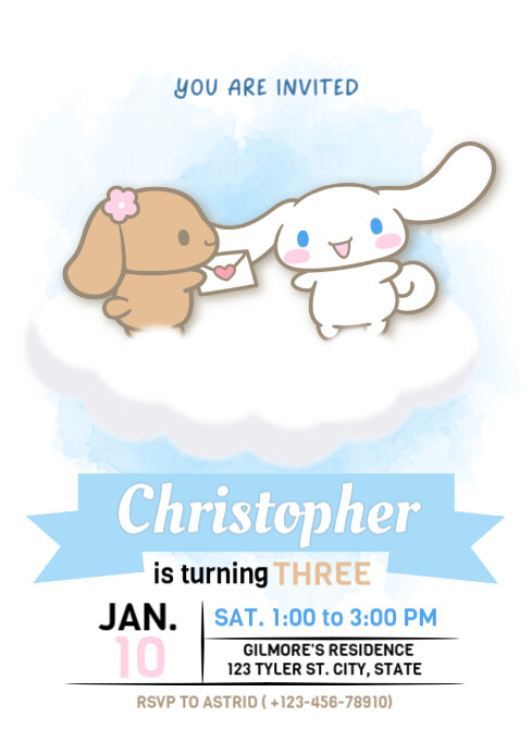 White Joyful Cinnamoroll Birthday A4 Template | PosterMyWall