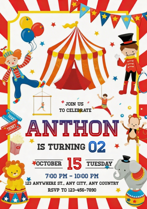 White Circus Birthday Party A4 Template | PosterMyWall