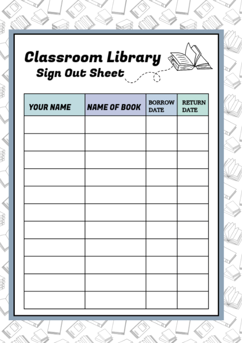 Plantilla de White Joyful Class Room Library Sign Out Sheet A4 ...