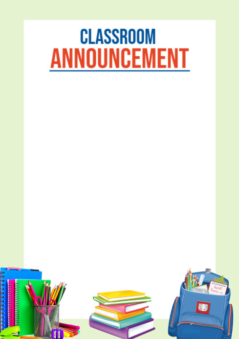 White Joyful Classroom Announcement A4 Template | PosterMyWall