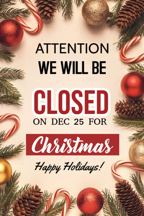 White Joyful Closed For Christmas Poster Template | PosterMyWall