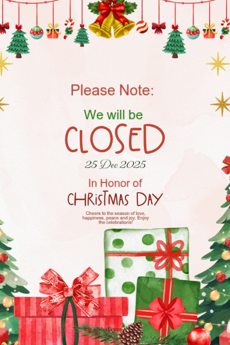 White Joyful Closed For Christmas Posters 2025 Poster Template ...