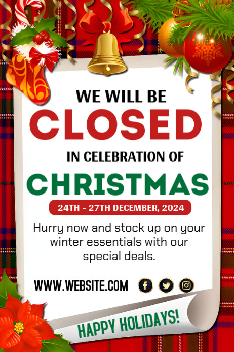 White Joyful Closed For Christmas Retail Ads Poster Template | PosterMyWall