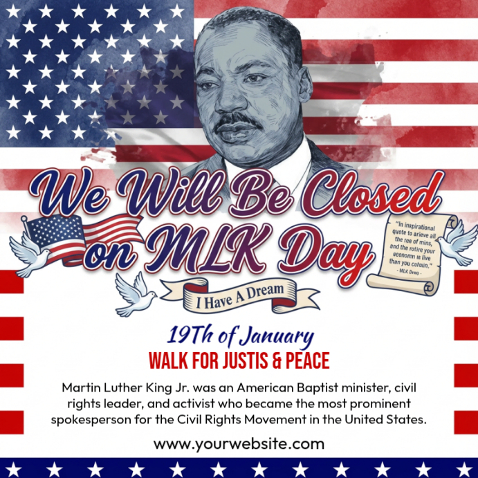 White Joyful Closed For Mlk Day Instagram Post Template | PosterMyWall