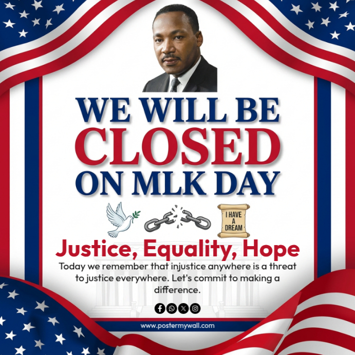 Plantilla de White Joyful Closed For Mlk Day Instagram Post | PosterMyWall