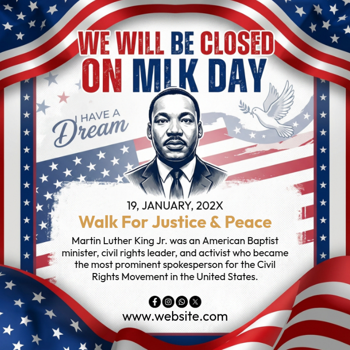 Plantilla de White Joyful Closed For Mlk Day Instagram Post | PosterMyWall