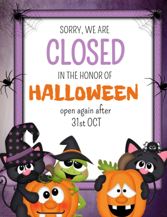 White Joyful Closed Halloween Flyer (us Letter) Template | PosterMyWall