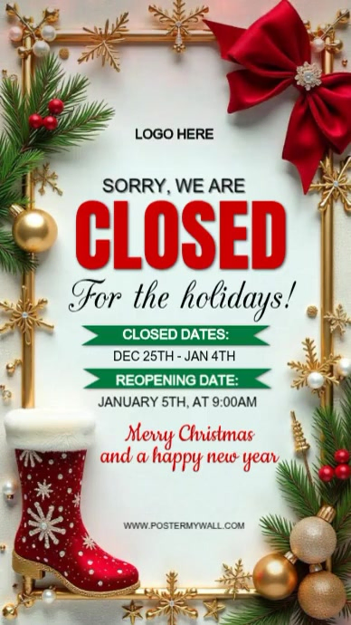 Plantilla de White Joyful Closed Notice For Holidays Instagram Story ...