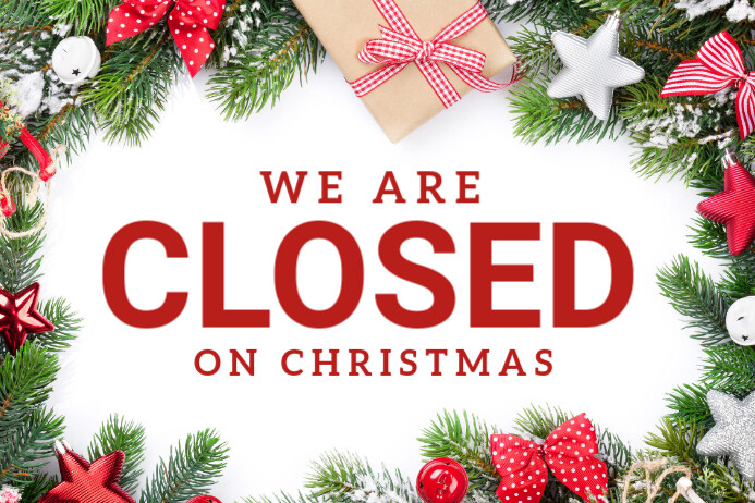 White Joyful Closed On Christmas Label Template | PosterMyWall