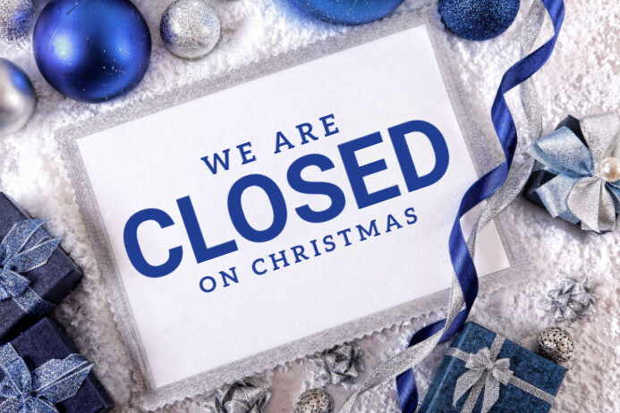 White Joyful Closed On Christmas Label Template | PosterMyWall