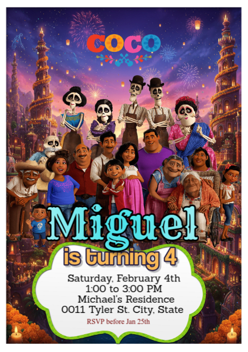 White Joyful Coco Birthday A4 Template | PosterMyWall