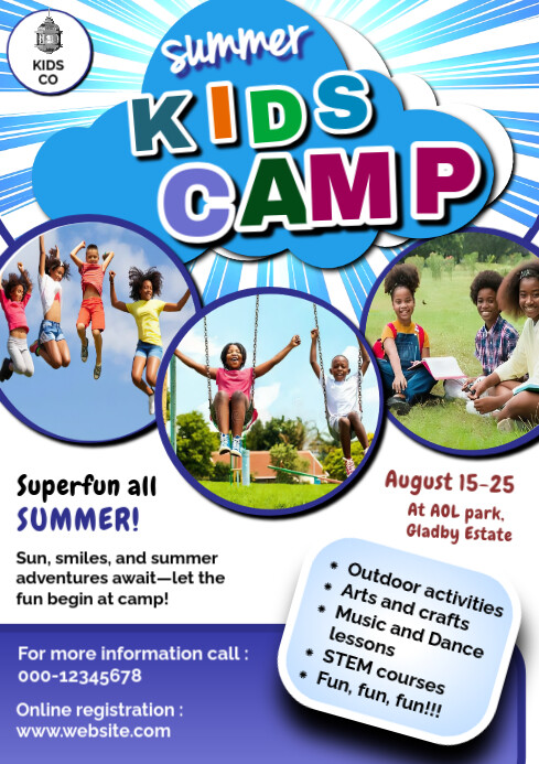 Copy of White Joyful Colorful Kids Summer Camp Flyer Template ...