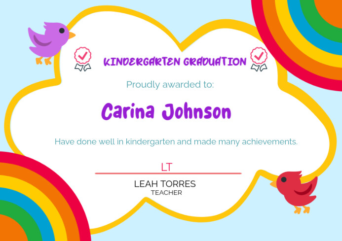 White Joyful Colourful Kindergarten Certificate A4 Template | PosterMyWall