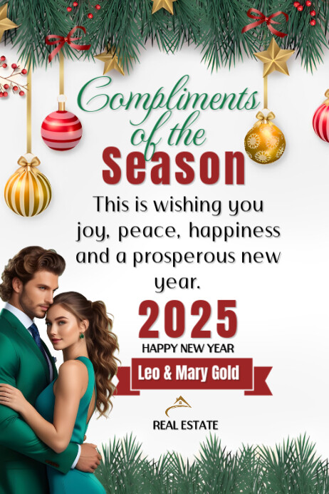 White Joyful Compliments Of The Season Poster Template | PosterMyWall