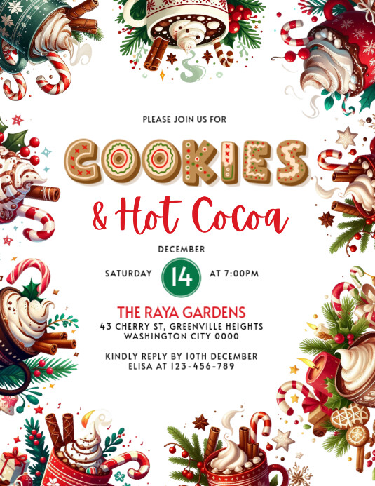 White Joyful Cookies And Hot Cocoa Invitation Flyer (us Letter ...