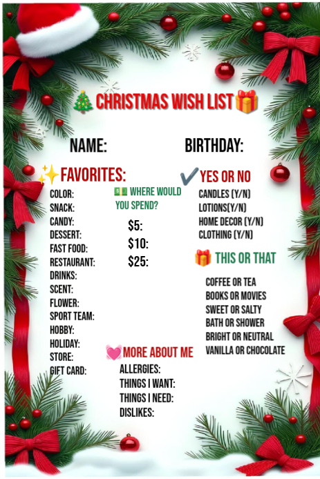 White Joyful Christmas Wish List Pinterest Graphic Template | PosterMyWall