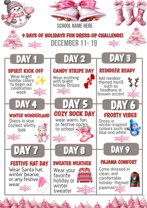 White Joyful Holiday School Dress Up Challenge A3 Template | PosterMyWall
