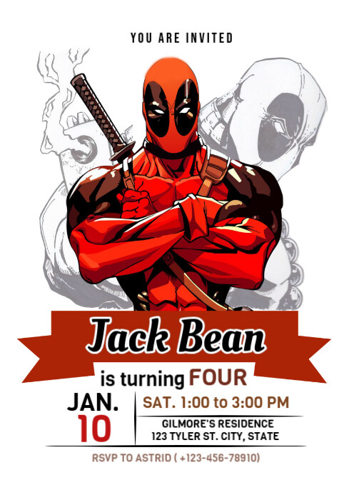 White Joyful Deadpool Birthday A4 Template | PosterMyWall
