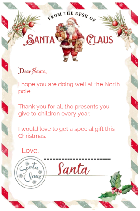 White Joyful Dear Santa Claus Poster Template | PosterMyWall