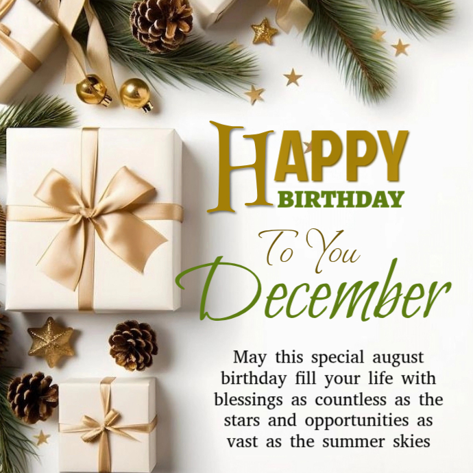 White Joyful December Birthday Card Logo Template | PosterMyWall