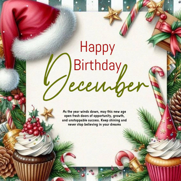 White Joyful December Birthday Card Logo Template | PosterMyWall