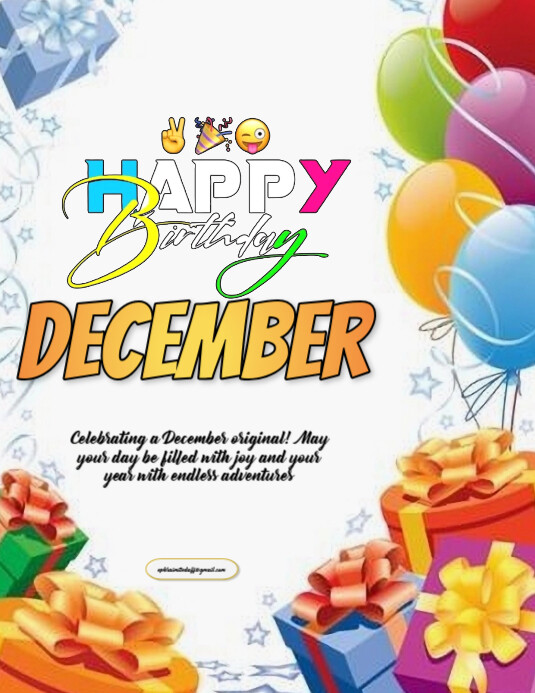 White Joyful December Birthday Flyer (us Letter) Template | PosterMyWall