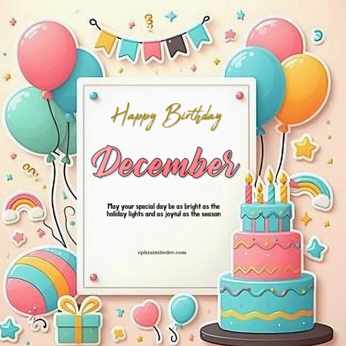 White Joyful December Birthday Logo Template | PosterMyWall