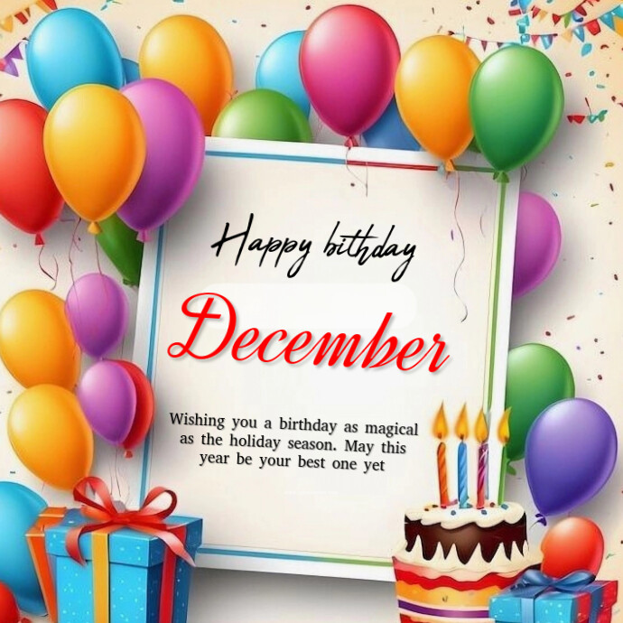 White Joyful December Birthday Logo Template | PosterMyWall