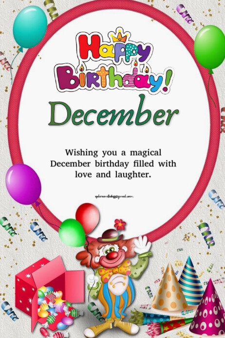 White Joyful December Birthday Poster Template | PosterMyWall