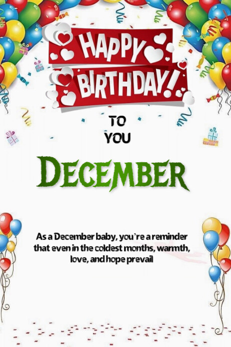 White Joyful December Birthday Poster Template | PosterMyWall