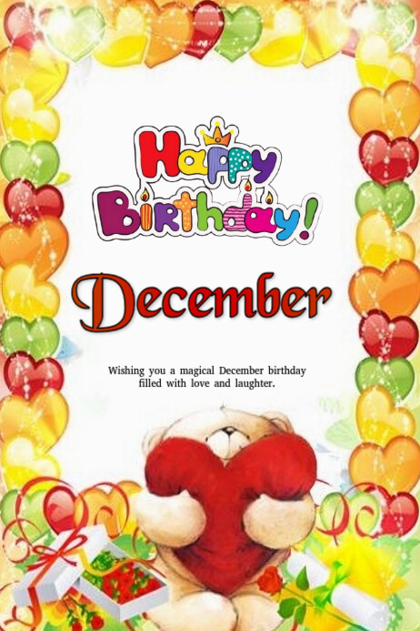 White Joyful December Birthday Poster Template | PosterMyWall