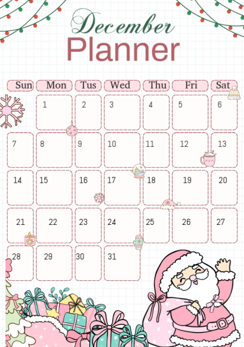 White Joyful December Calender 2025 A4 Template | PosterMyWall