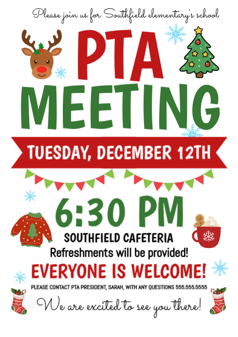 White Joyful December Pta Meeting A4 Template | PosterMyWall