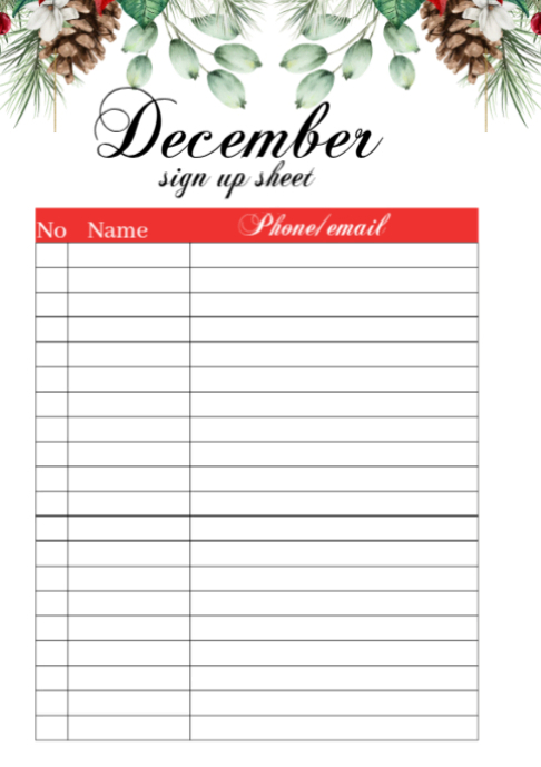 White Joyful December Sign Up-sheet A2 Template | PosterMyWall