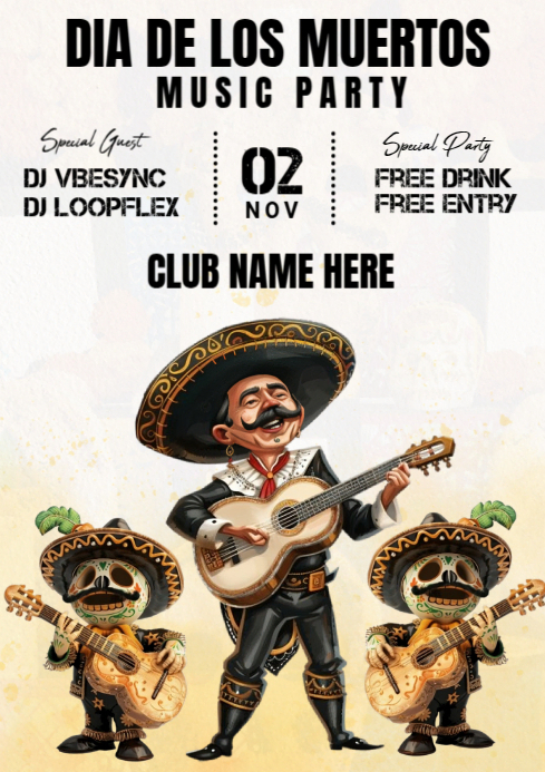 White Joyful Dia De Los Muertos Music Party A4 Template | PosterMyWall