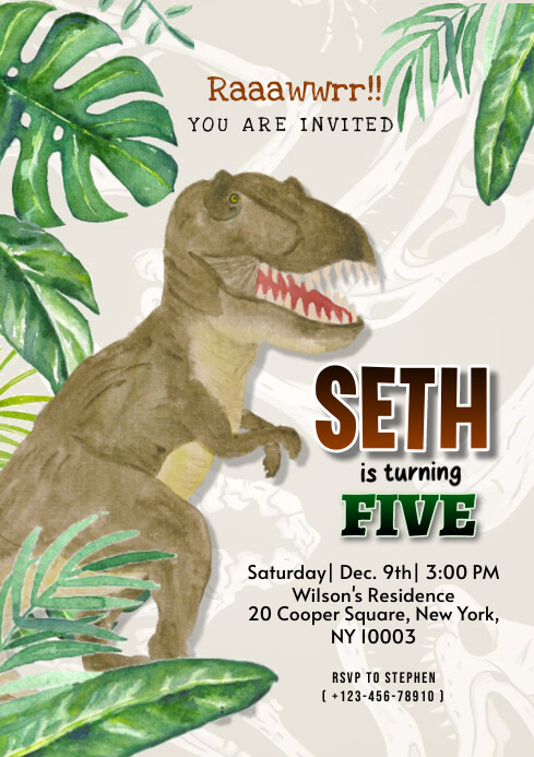 White Joyful Dinosaur Birthday A4 Template | PosterMyWall