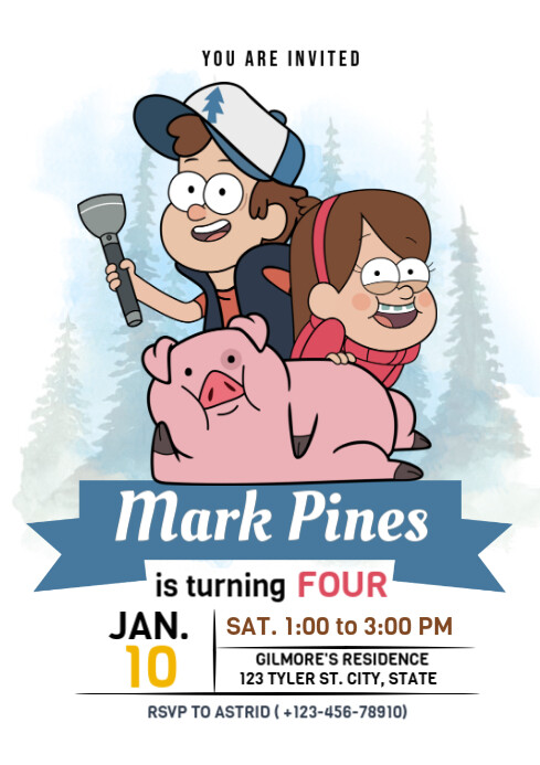 Copy of White Joyful Dipper Pines Birthday A4 | PosterMyWall
