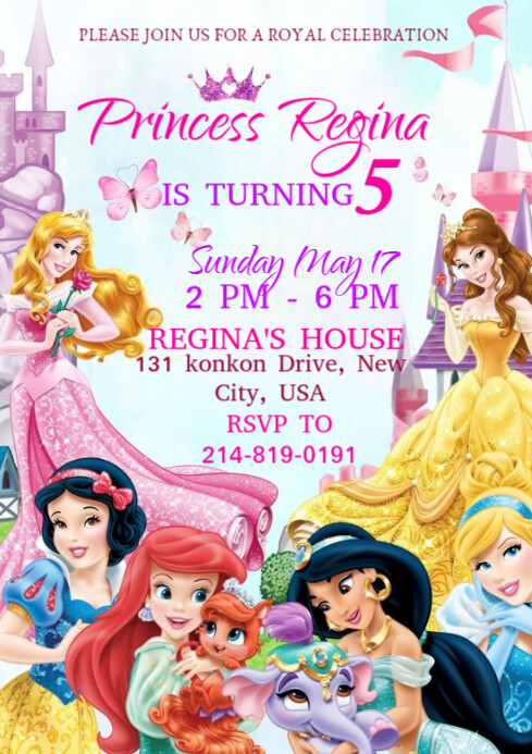 White Joyful Disney Birthday Party Invitation Flyer A4 Template ...