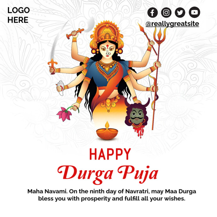 White Joyful Durga Puja Instagram Post Template | PosterMyWall
