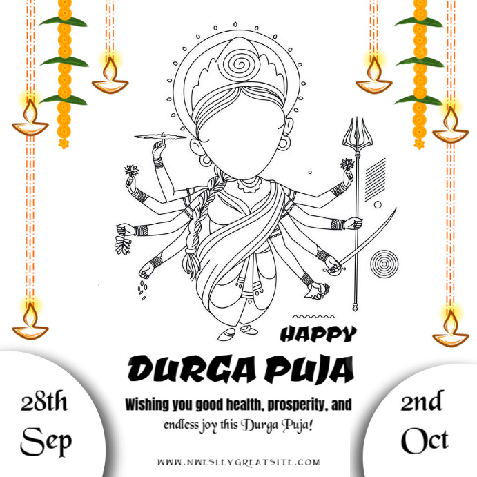 White Joyful Durga Puja Instagram Post Template | PosterMyWall