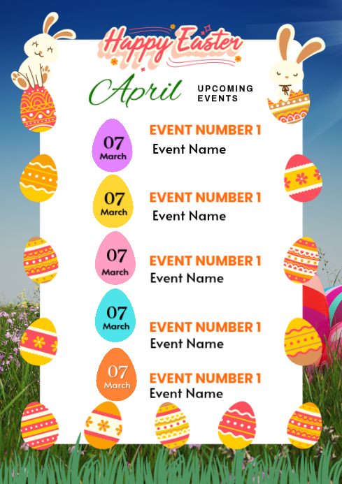 White Joyful Easter Event Schedule A4 Template | PosterMyWall