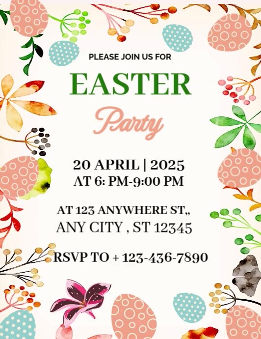 White Joyful Easter Party Invitation Video Template Flyer (us Letter ...