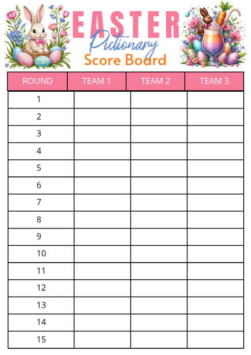 White Joyful Easter Pictionary Scoreboard A4 Template | PosterMyWall