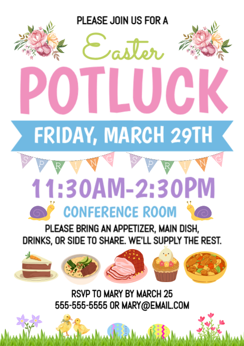 White Joyful Easter Potluck A4 Template | PosterMyWall