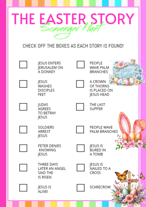 White Joyful Easter Scavenger Hunt A4 Template | PosterMyWall